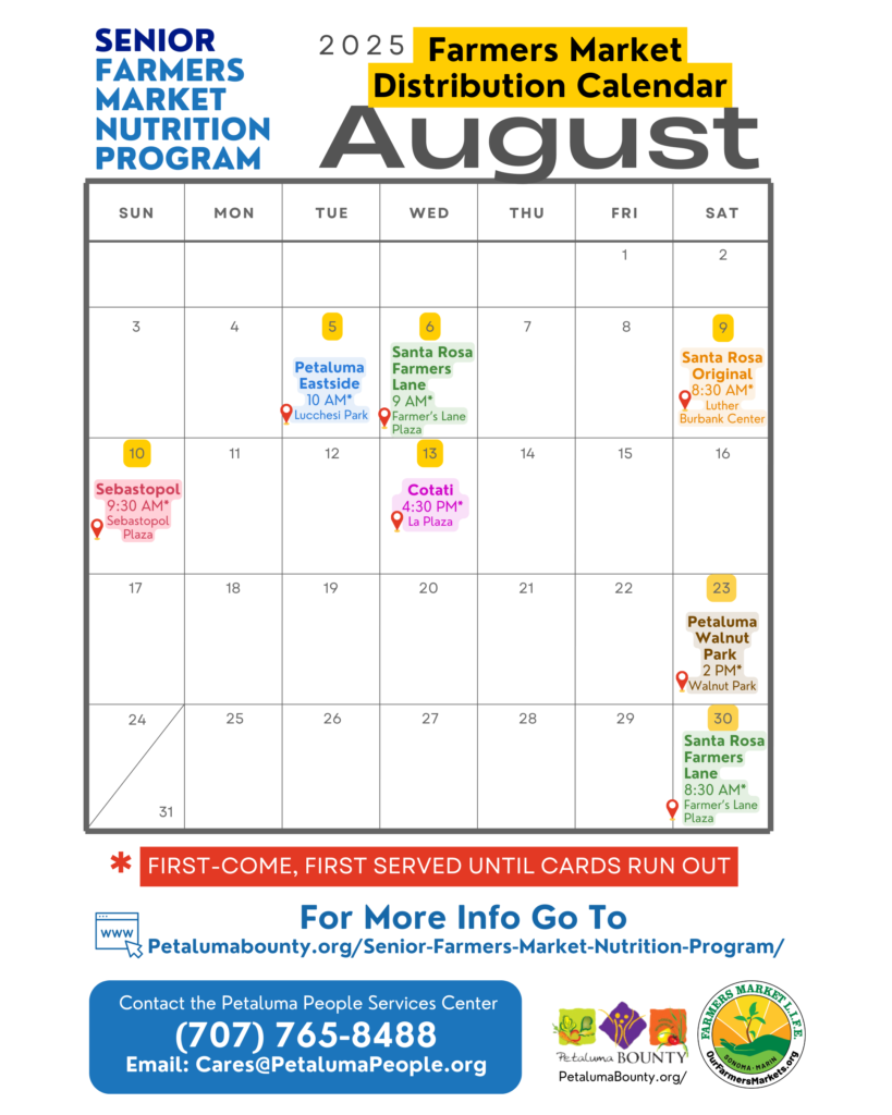 Petaluma Bounty’s Distribution Schedule for 2025 SFMNP (Senior Farmers ...